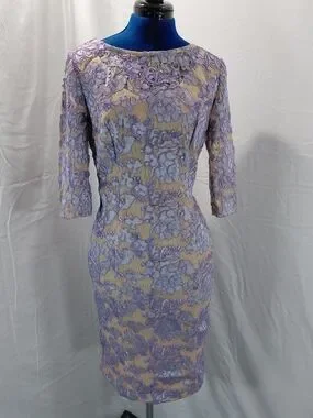Alex Evenings | Dresses | Alex Evenings Lavender Lace Midi Dress With ...